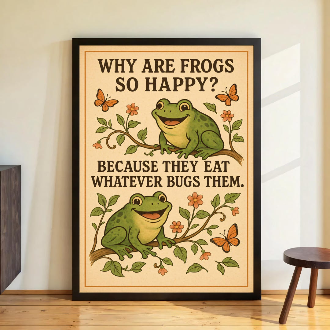 Funny Frog Poster – “why Are Frogs so Happy? They Eat Whatever Bugs ...