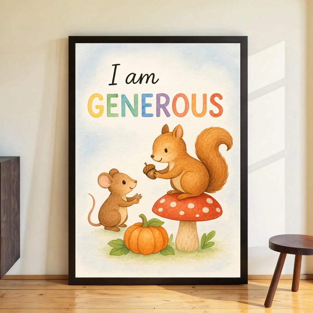 Printable Poster, “I Am Generous” Kids Wall Art With Cute Squirrel ...