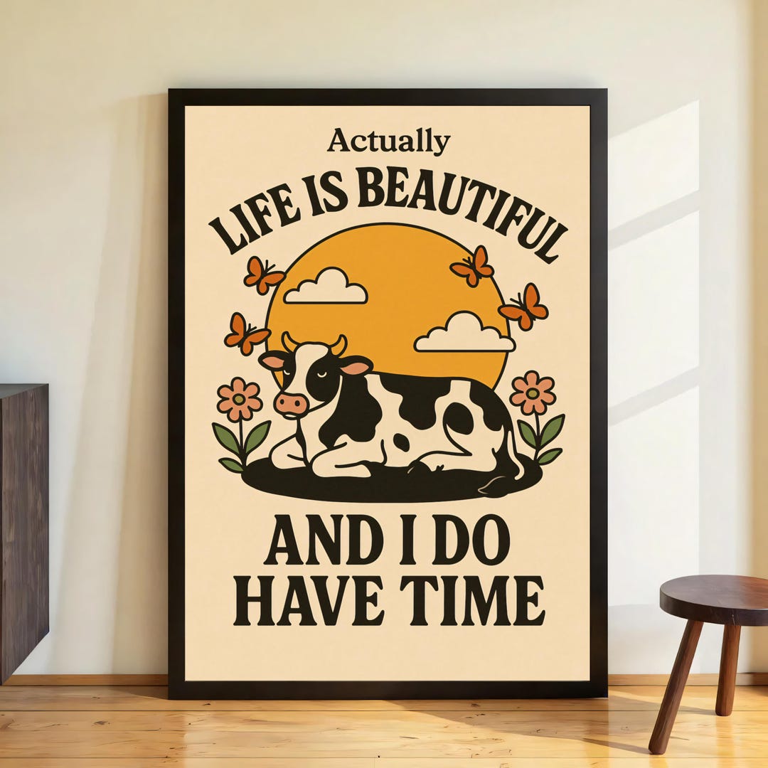 Retro Cow Poster Printable, Cottagecore Boho Farmhouse Wall Art With ...