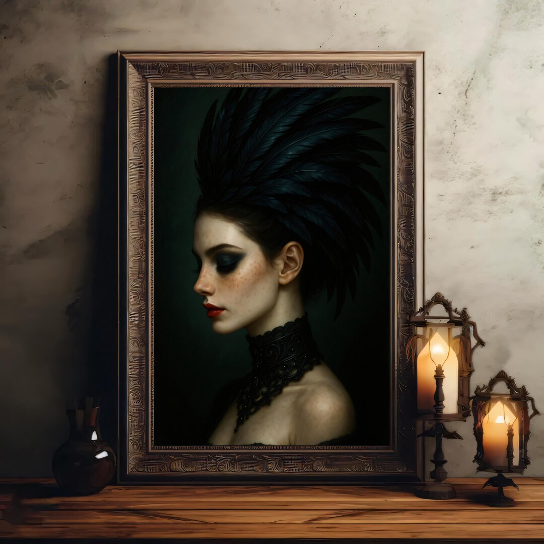 Printable Poster Dark Raven Queen – Gothic Fantasy Portrait Feather ...