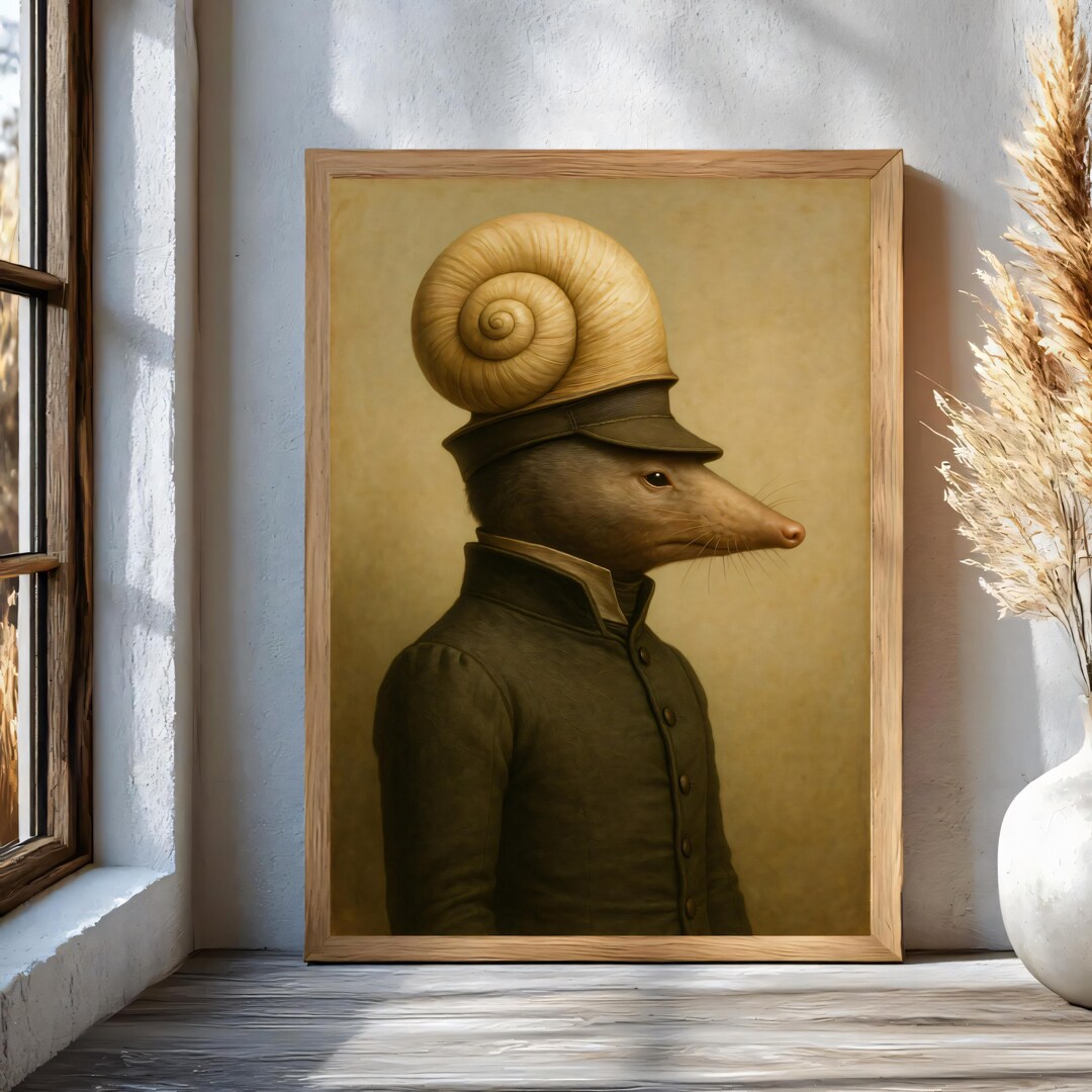 Printable Poster Mouse Soldier Portrait Snail Shell Helmet, Surreal ...