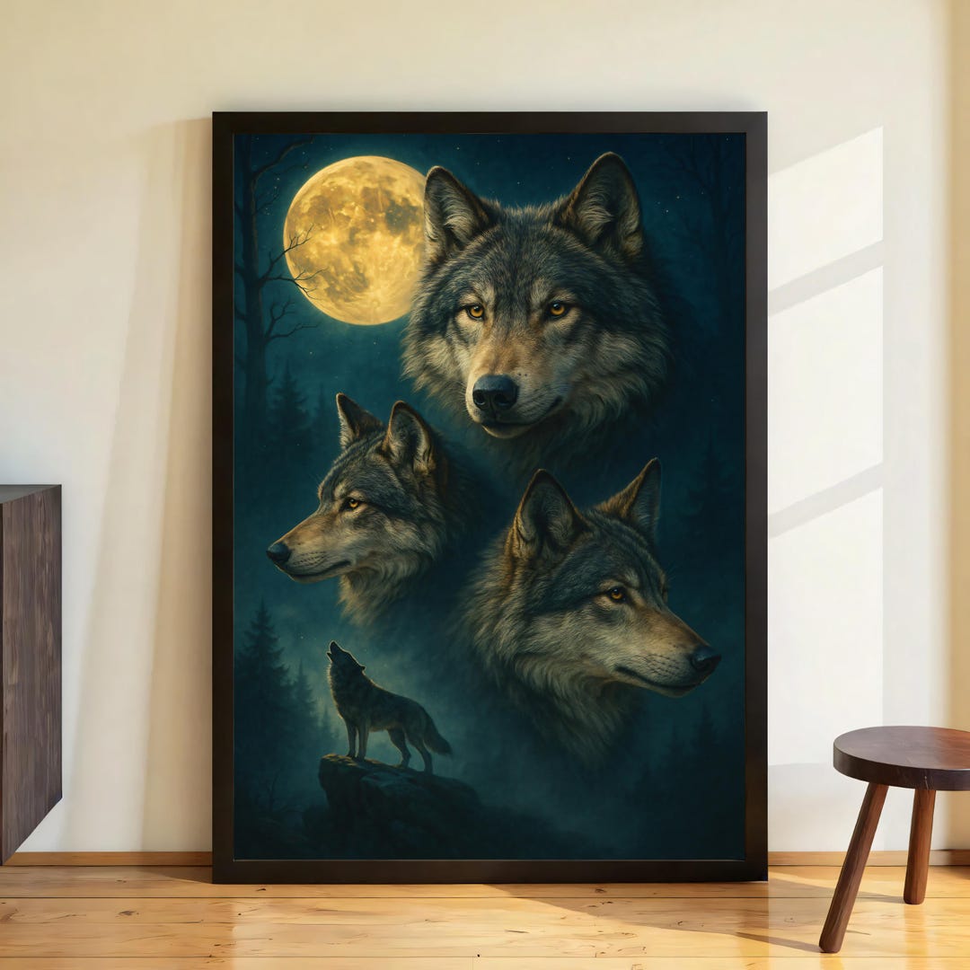 Printable Poster Wolf Pack Moon – Mystical Full Moon Wildlife Art ...