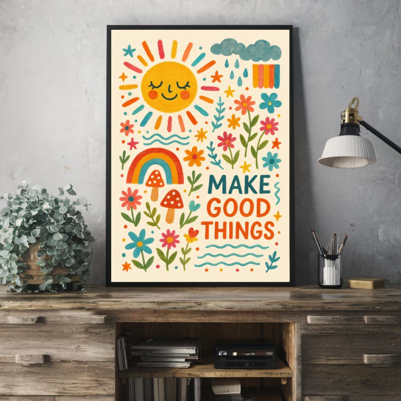 Make Good Things Poster-colorful Boho Watercolor With Sun, Rainbow ...