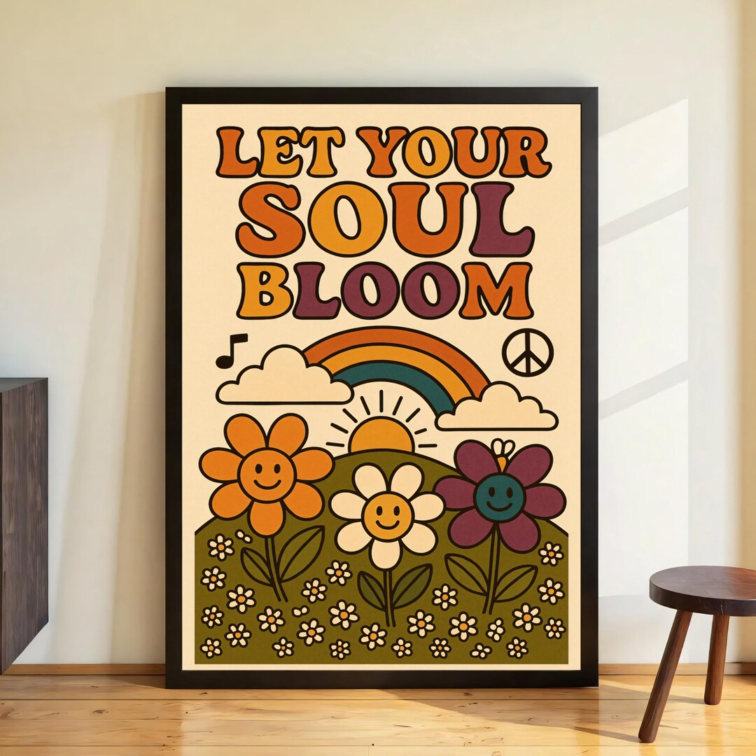 LOVE Printable Poster, Groovy 70s Hippie Typography, Rainbow Sun ...