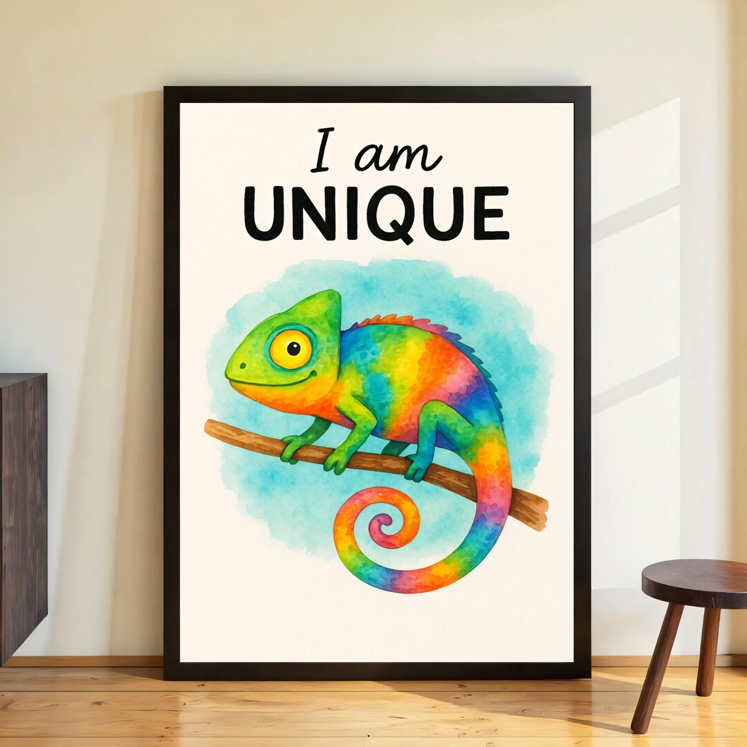 I Am Unique Chameleon Poster – Colorful Animal Wall Art, Positive ...