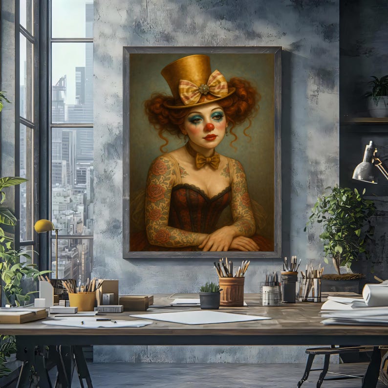 Printable Wall Art “tattoo Clown Girl” – Vintage Circus Harlequin ...