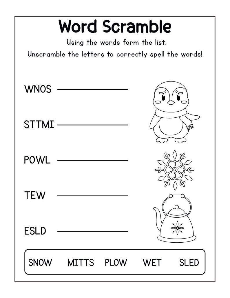 Winter Activity Book for Kids, Coloring, Mazes, Build a Snowman, Word ...