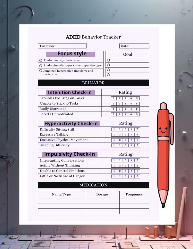 ADHD Behavior Tracker Printable | Focus & Impulsivity Log | 12-page ...
