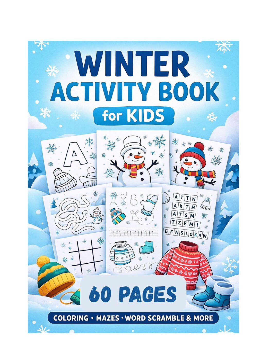 Winter Activity Book for Kids, Coloring, Mazes, Build a Snowman, Word ...