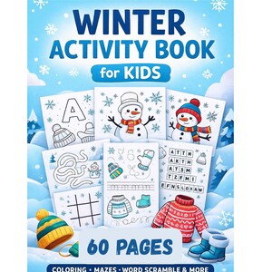 Winter Activity Book for Kids, Coloring, Mazes, Build a Snowman, Word ...