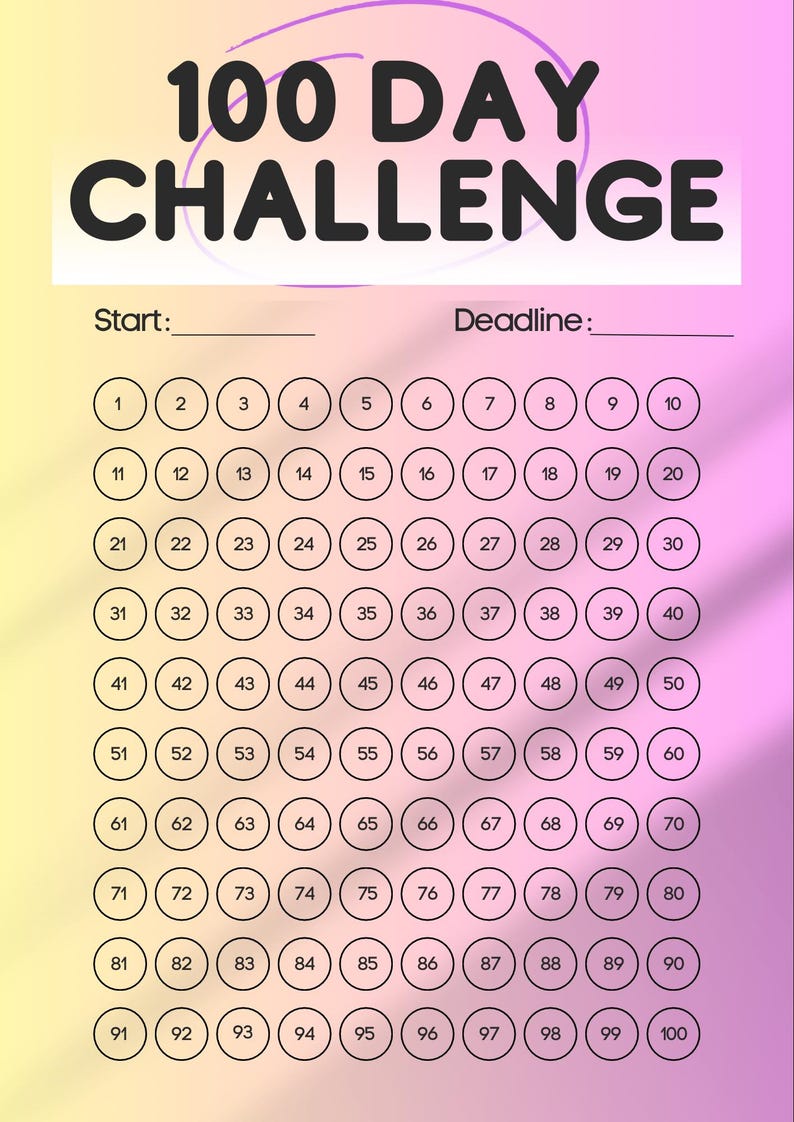 100 Day Challenge Printable Tracker: Habit & Goal Planner (digital ...
