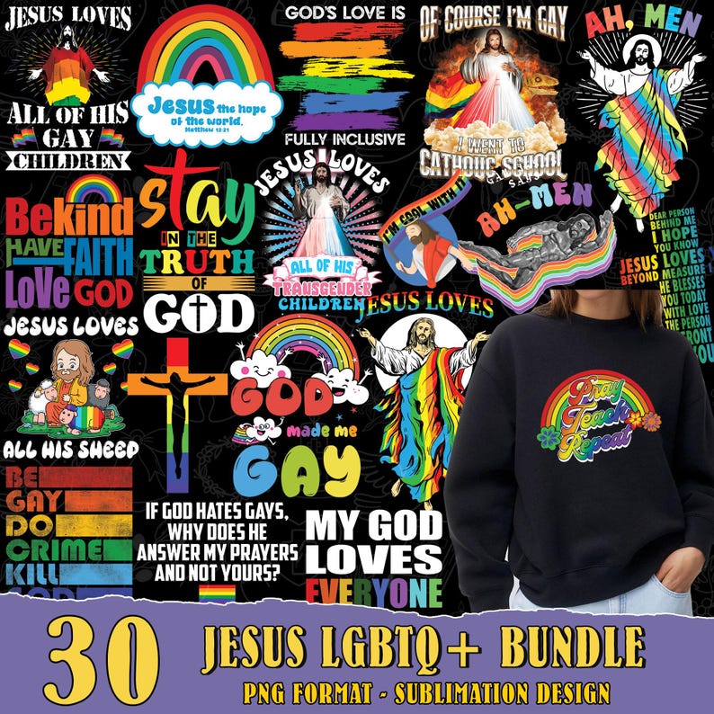 Jesus LGBT PNG Bundle 30 Designs | Rainbow Faith Inclusive Christian ...