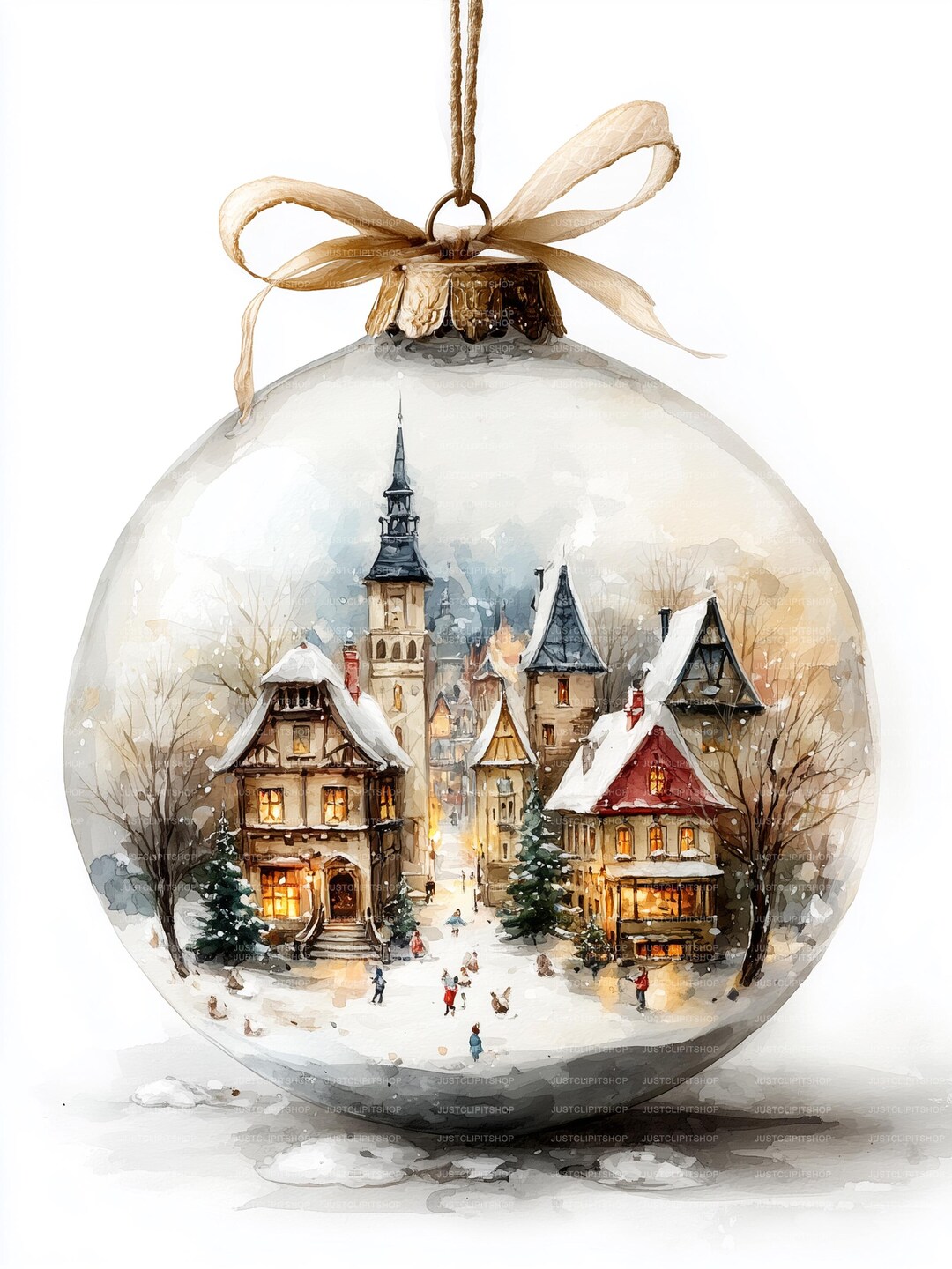 10 Christmas Ornament Clipart | Vintage Christmas Village Watercolor ...