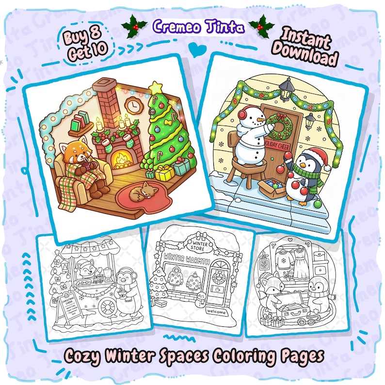Cozy Winter Coloring Book – 10 Cute Bold & Easy Holiday Scenes, Cocowyo ...
