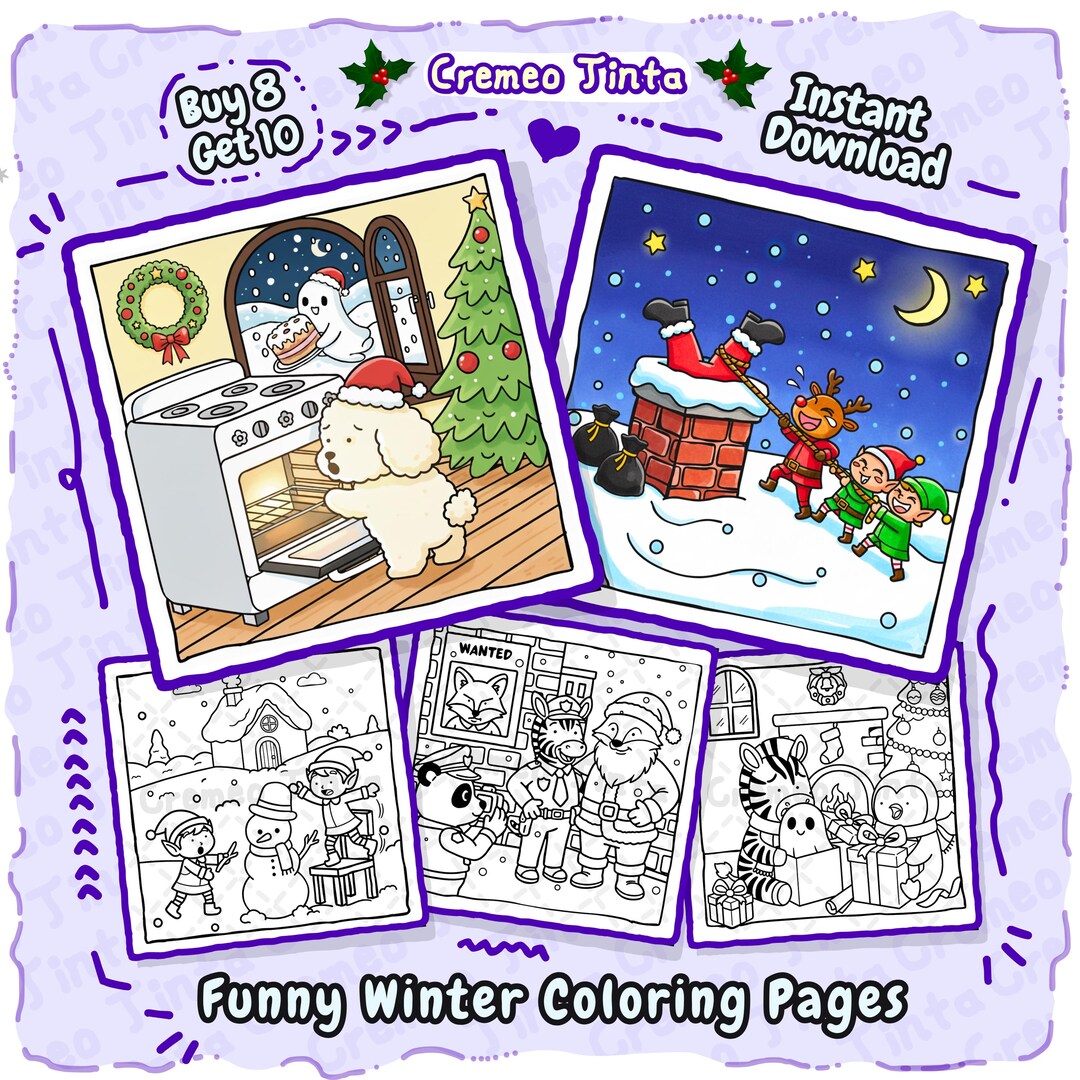 Funny Winter 8 + 2 Free Coloring Pages, Cozy and Silly Holiday, Bold ...