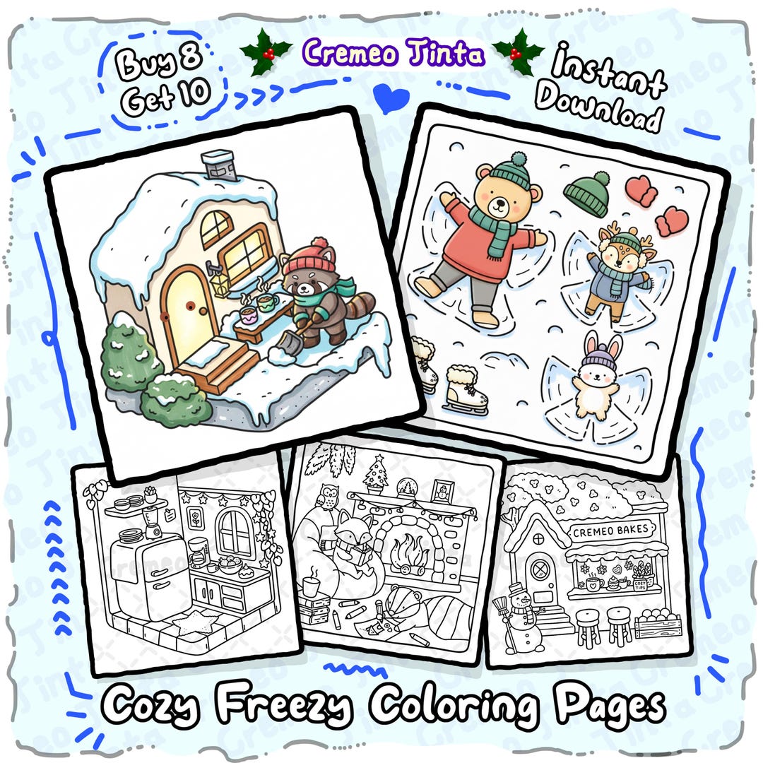 Cozy Freezy 8 + 2 Free Coloring Pages, Cute Winter Scenes and Animals ...