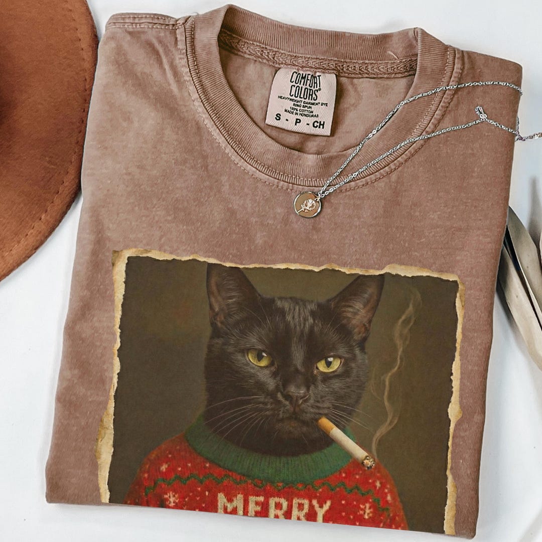 Funny Christmas Smoking Cat Shirt, Sarcastic Holiday Meme Tee, Cool Cat ...