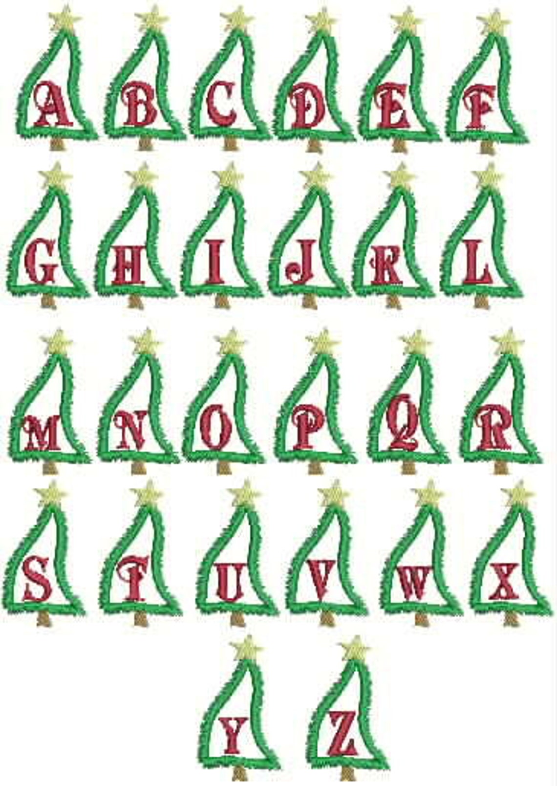 Applique Christmas Tree Alphabet Embrodery, Christmas Tree Embroidery ...