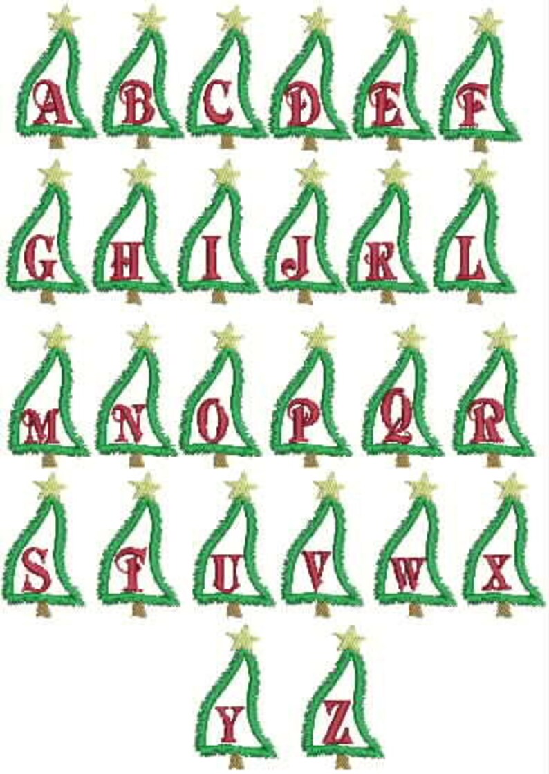 Applique Christmas Tree Alphabet Embrodery, Christmas Tree Embroidery ...