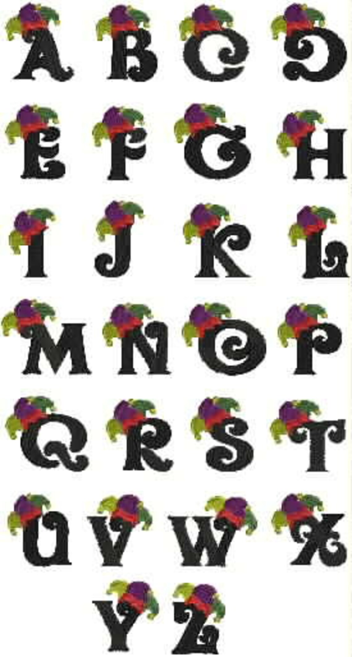 Jester Font Machine Embroidery Designs, Alphabet, Monogram, Mardi Gras ...