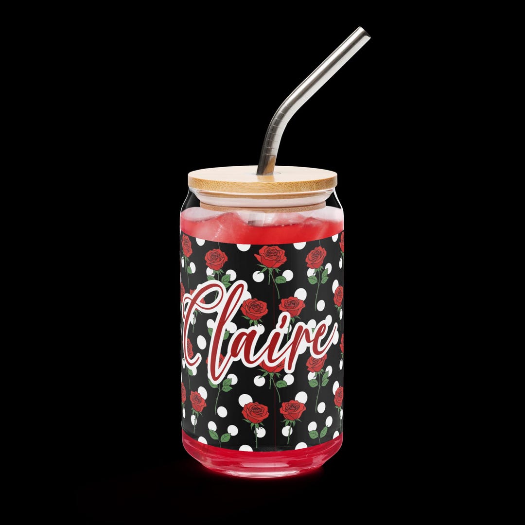 Custom Name Glass Cup 16oz, Floral Design, Stained Glass Look, Gift for ...