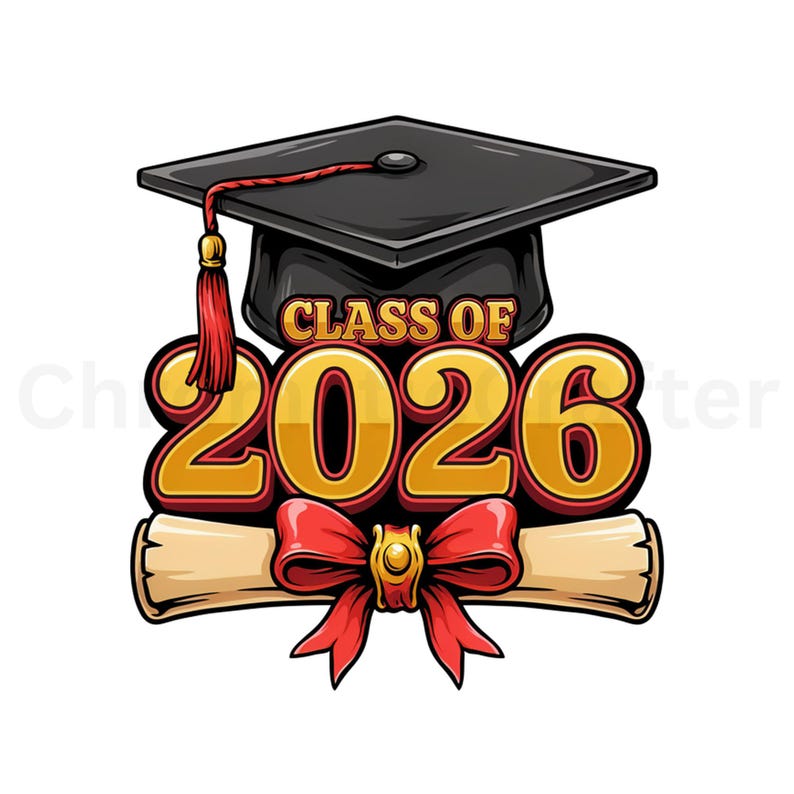 Class of 2026 Graduation PNG Sublimation Design | Gold Grad Cap Clipart ...