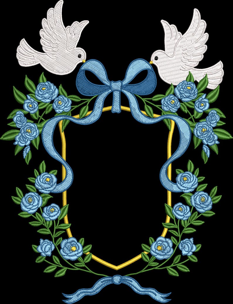 Blue Rose Frame Dove Floral, Wedding Monogram Embroidery Design ...