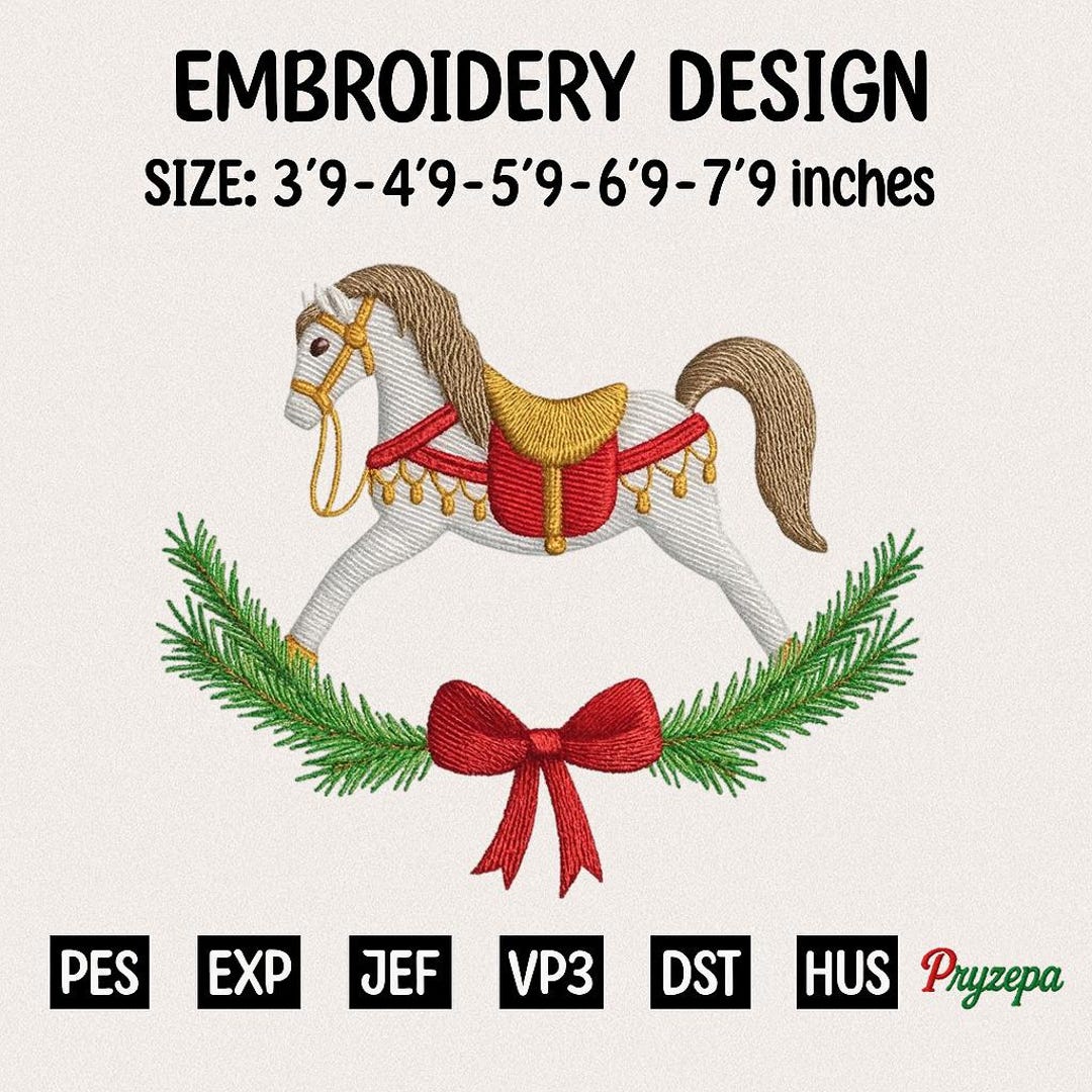 Vintage Christmas Rocking Horse Embroidery Design, Instant Download Dst ...