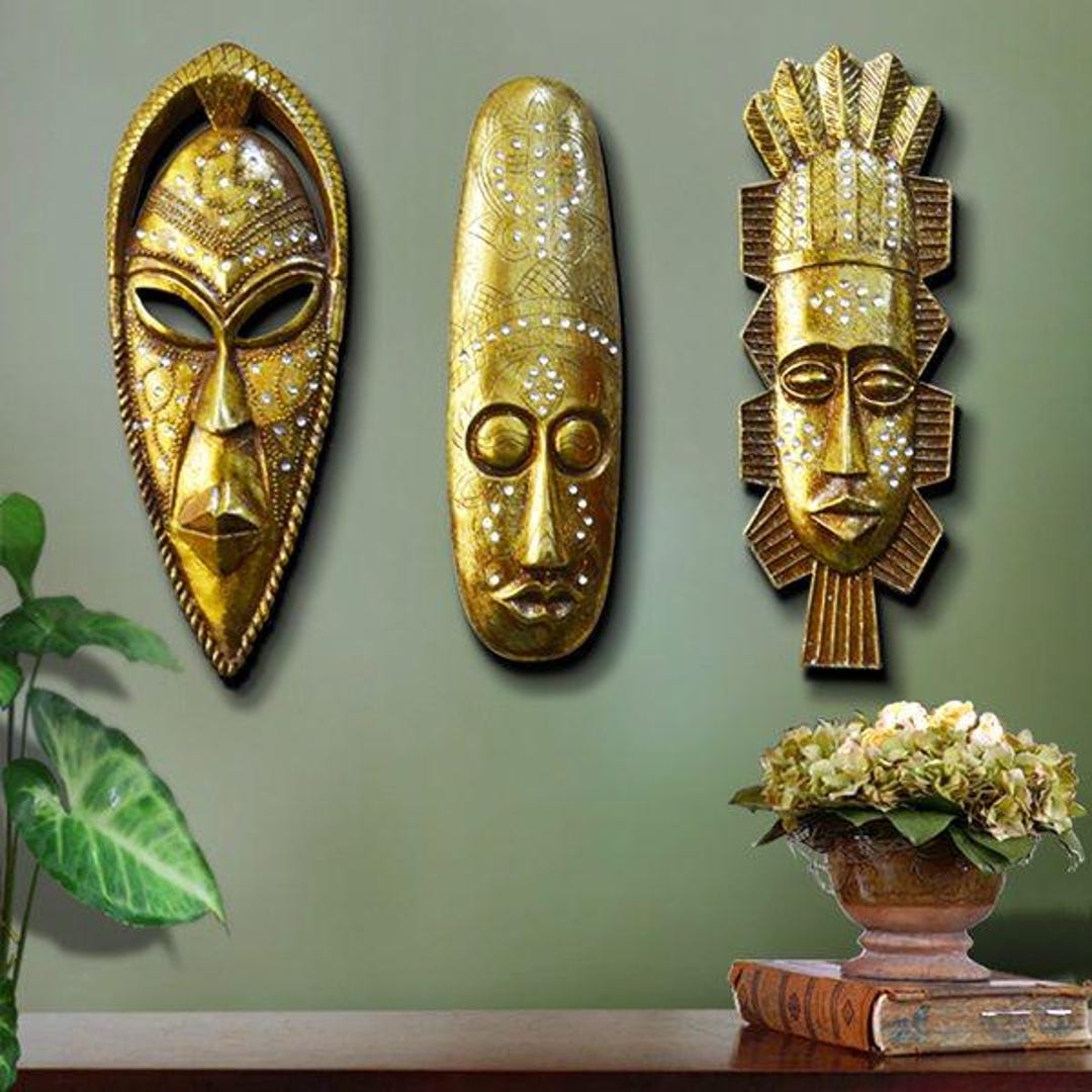 3 African High Quality Masks Wall Decor –handmade Tribal African Face ...