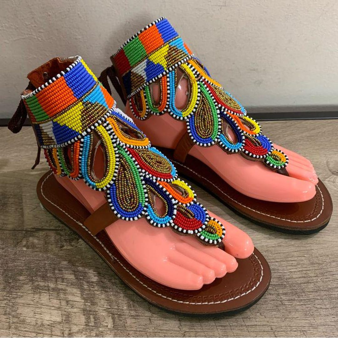Handmade Maasai Beaded Gladiator Sandals, African Leather Shoes - Etsy