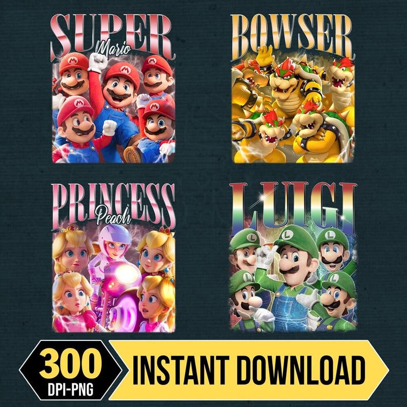 Super Mario Characters Bootleg Style Png Bundle, Super Mario Princess ...