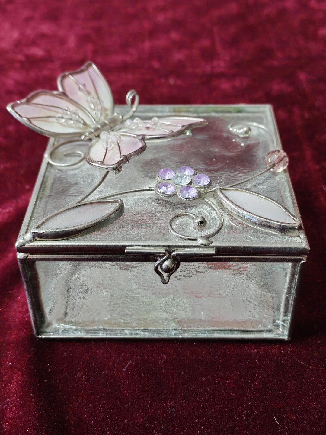 Shudehill Stained Glass Trinket Box: Butterfly & Flower Jewelry Casket ...