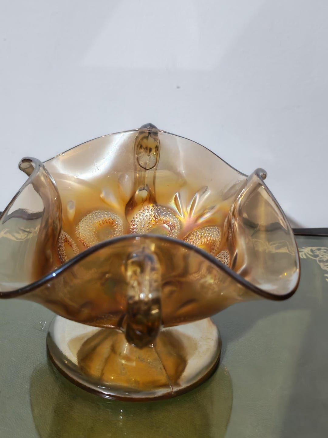 RARE Antique Dugan "question Marks" Marigold Carnival Glass Bon-bon ...