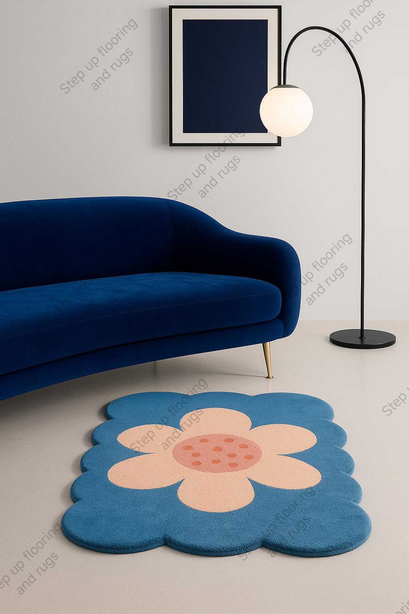 Blue Flower Rug – Hand Tufted Wool Area Rug, Custom Size, Color Floral ...