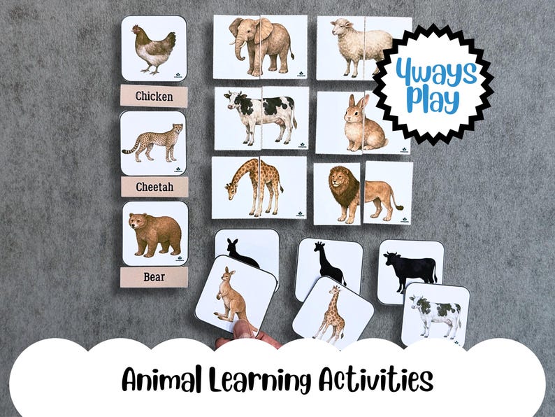 Animal Matching Activity Printable, Preschool Learning Game, Shadow ...