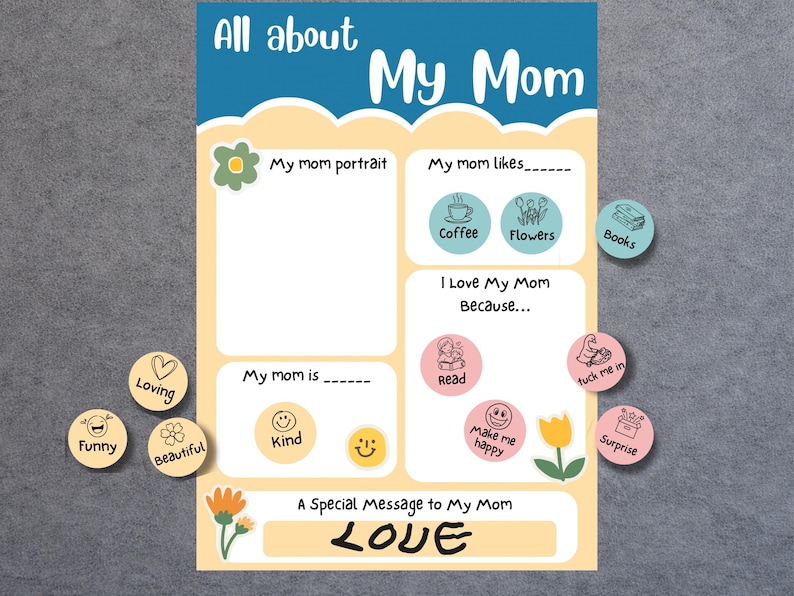All About Mom Activity Worksheet, Preschool Mother's Day Craft (digital ...