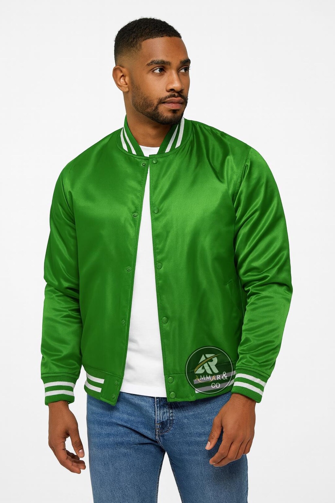Green Satin Coach Jacket | Unisex Varsity Bomber - Etsy