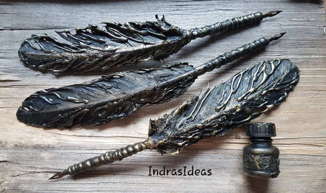 Calligraphy Dip Pen Feather Pen Black Feather Quill Dip Pen - Etsy