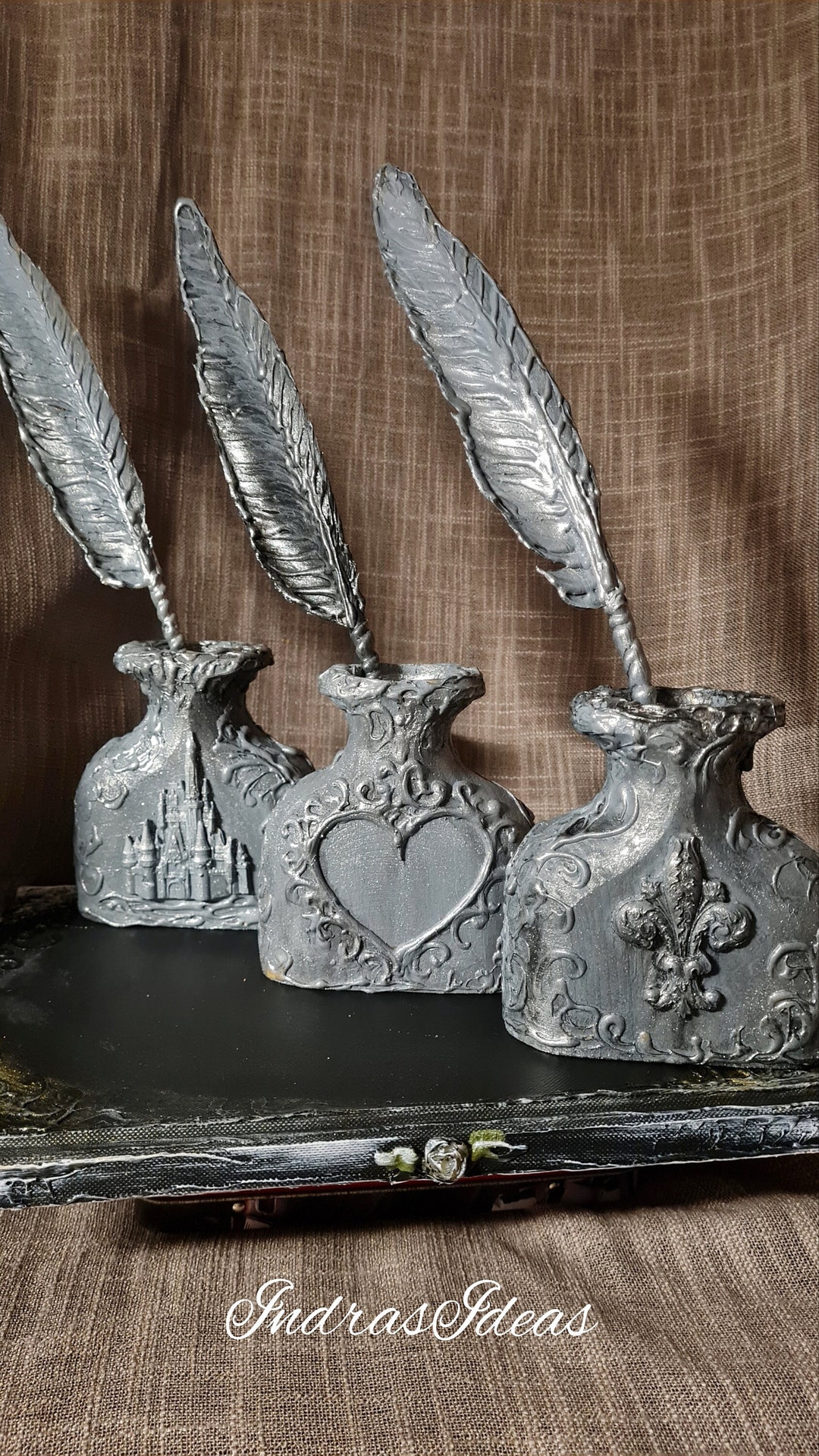 Fairytale Wedding Feather Pen and Penholder Set. Silver Wedding ...