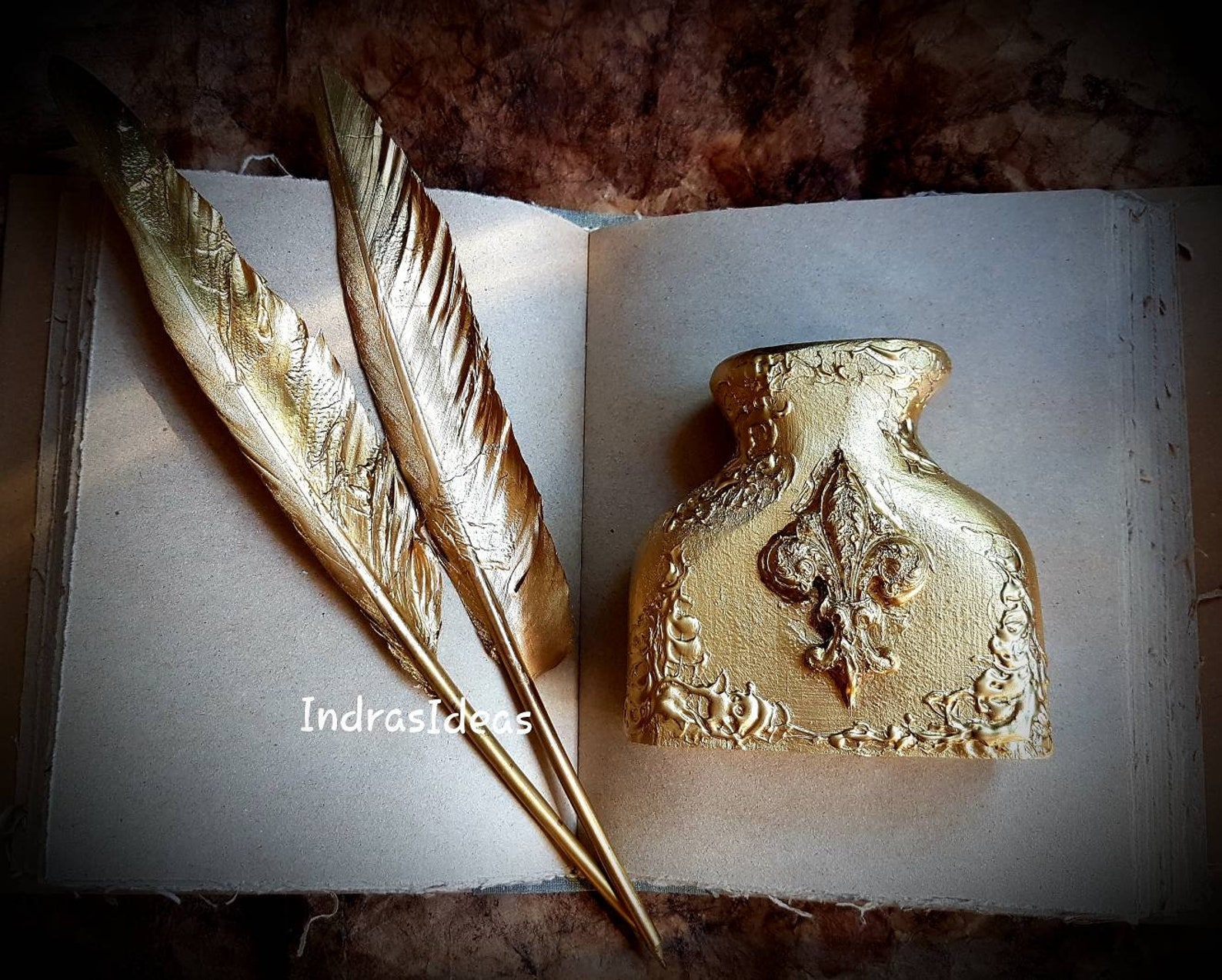 Gold Feather pen Gold Wedding feather ballpoint pen gold pen | Etsy