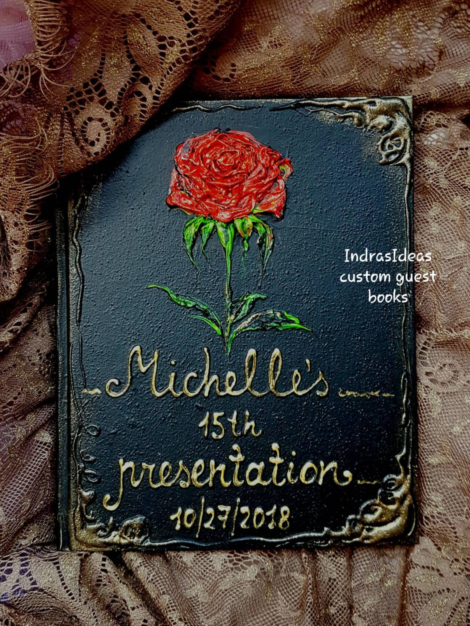 Personalized Guest Book With Red Rose Black Journal - Etsy