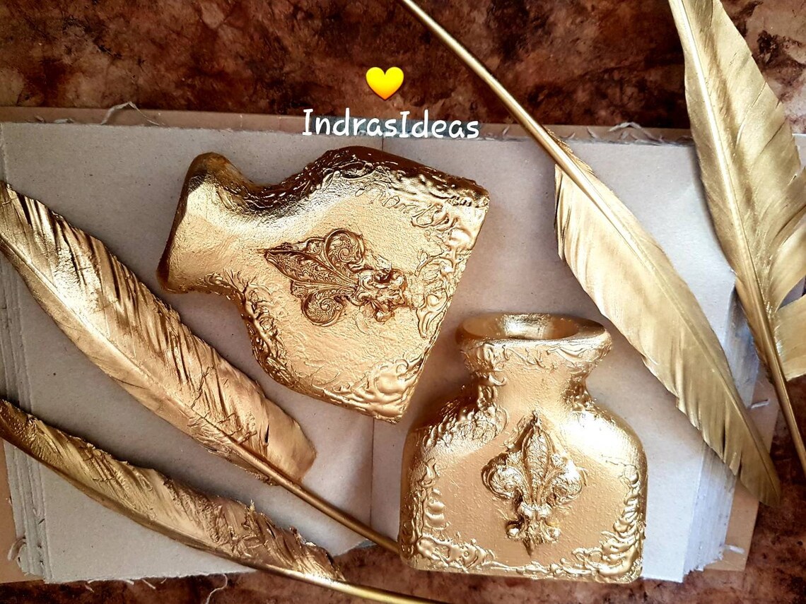 Gold Feather pen Gold Wedding feather ballpoint pen gold pen | Etsy