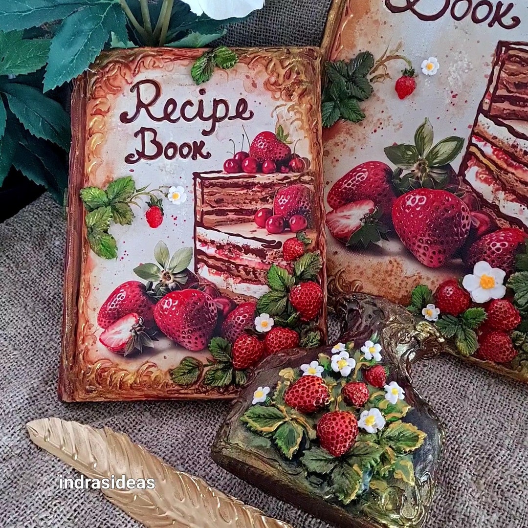 Strawberries Recipe Book. Kitchen Book, Pen, Holder. Handmade Blank ...