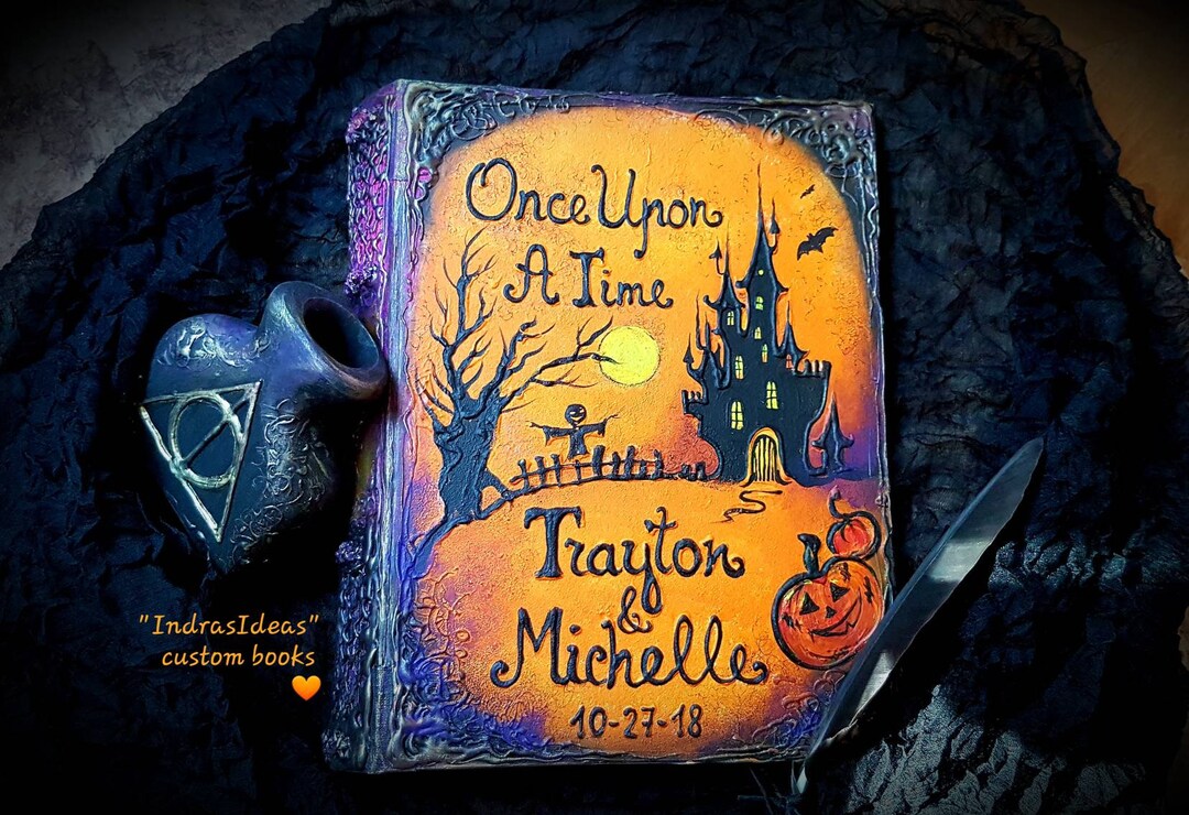 Halloween Wedding Guest Book, Witch Spell Design, Personalized Custom ...