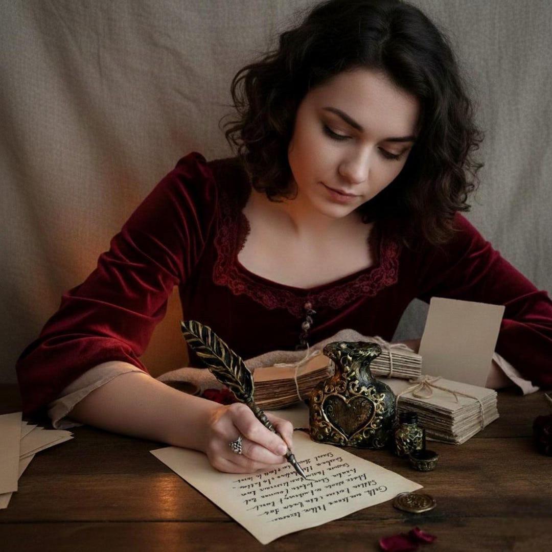 Gothic Heart Quill Pen and Ink Set, Medieval Calligraphy, Gift for ...