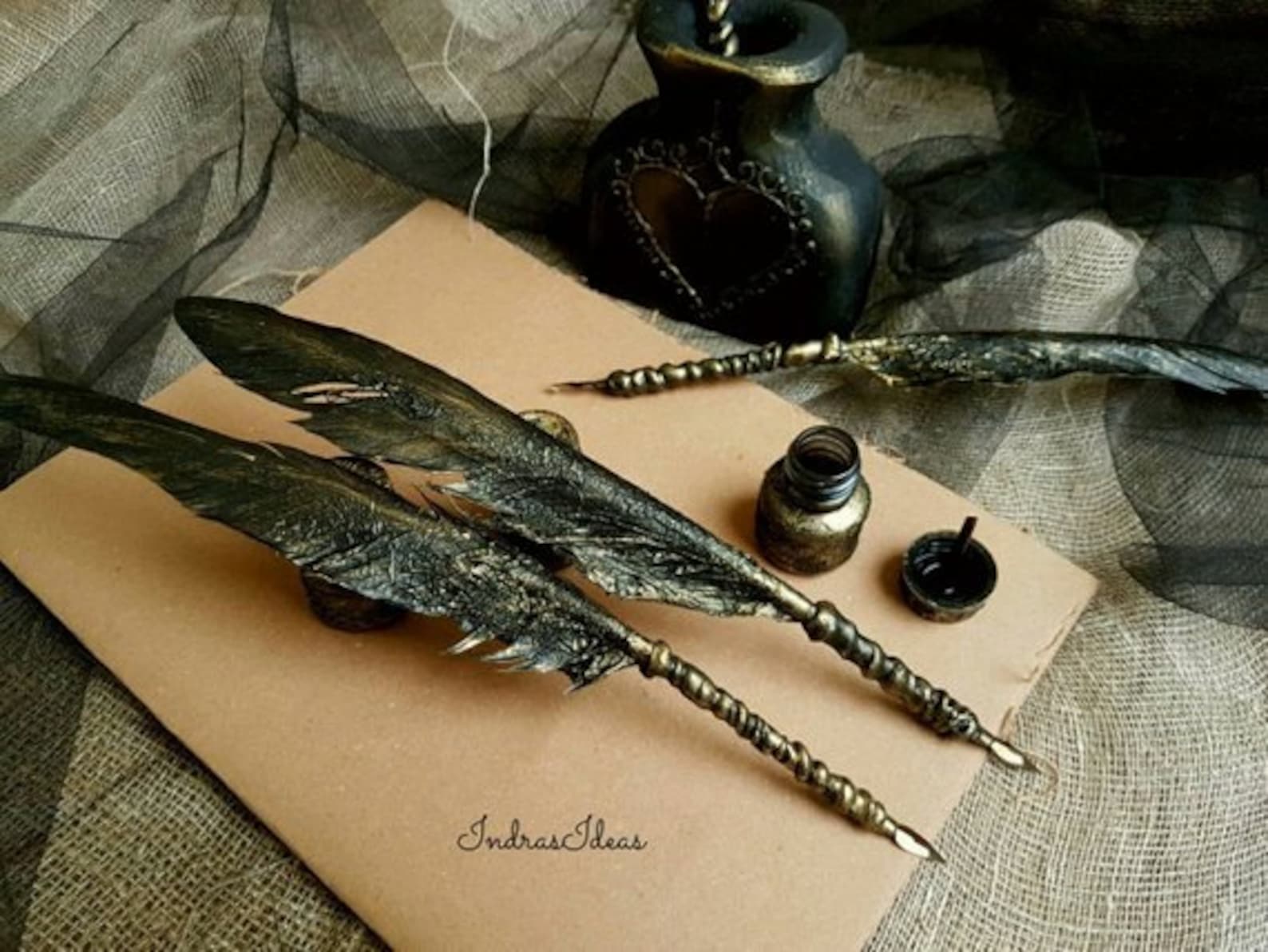 Calligraphy Dip Pen Feather Pen Black Feather Quill Dip Pen - Etsy