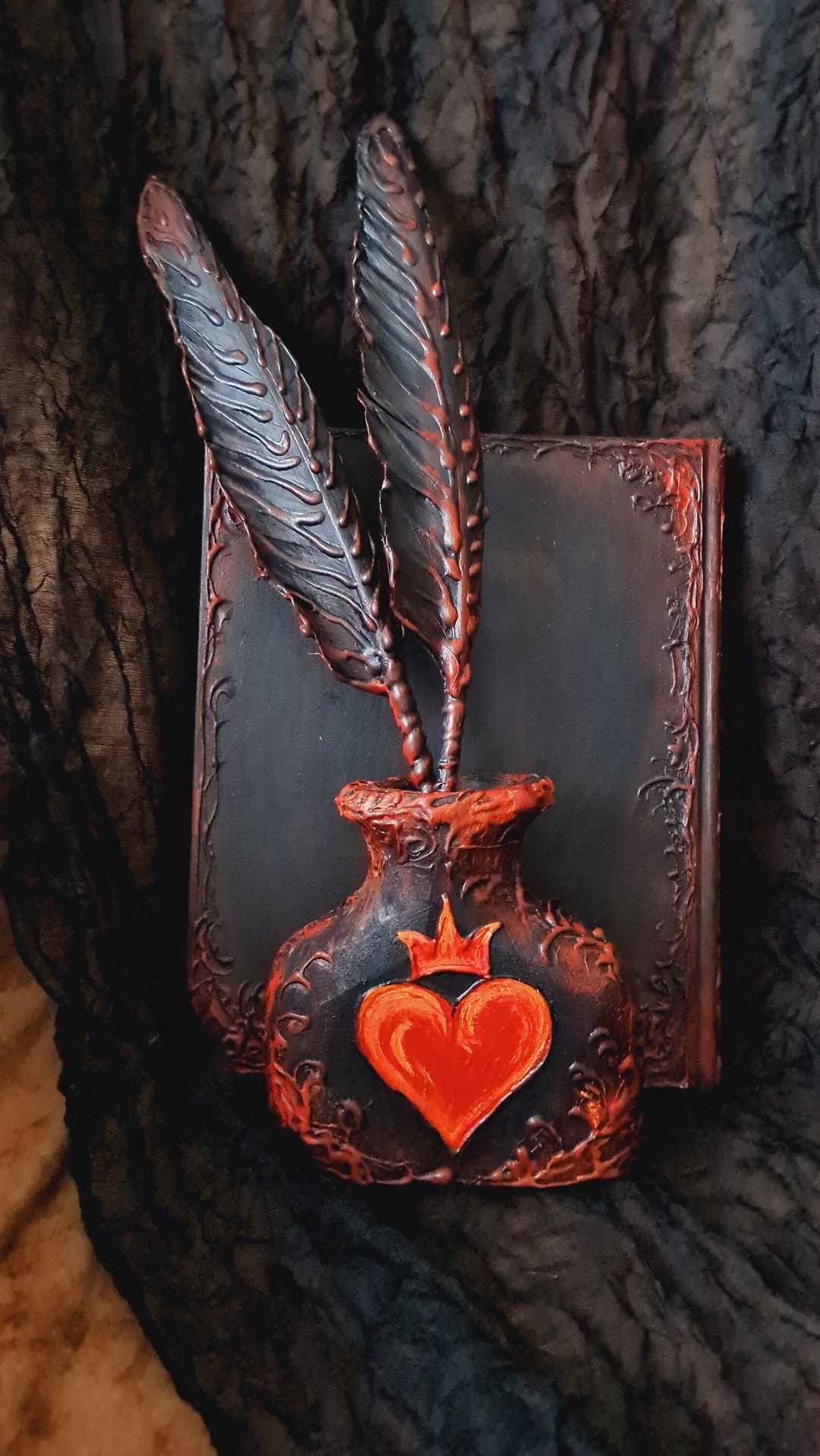 Black, Red Heart Pen and Penholder Set. Goth Style Decor, Ballpoint ...