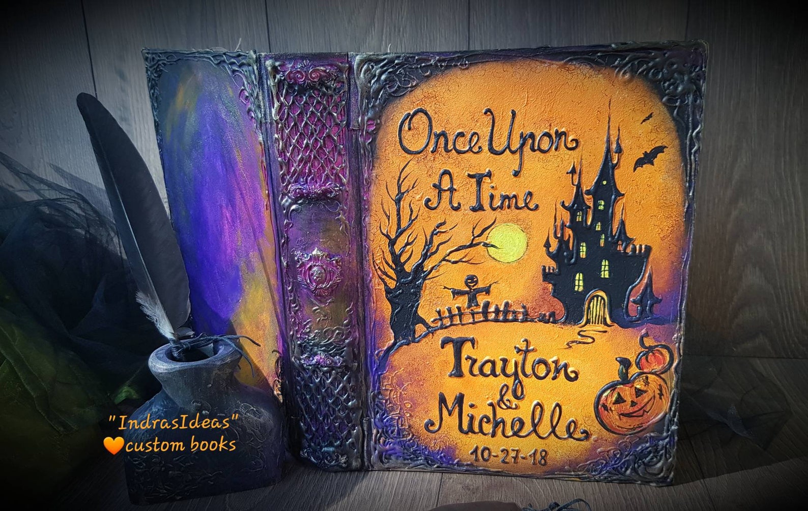 Halloween Wedding Guest Book, Witch Spell Design, Personalized Custom ...