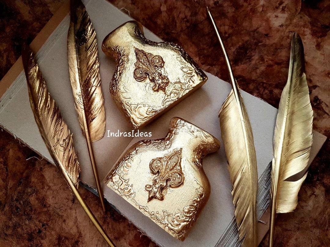 Gold Feather Pen, Gold Wedding Feather Ballpoint Pen, Gold Pen Holder ...