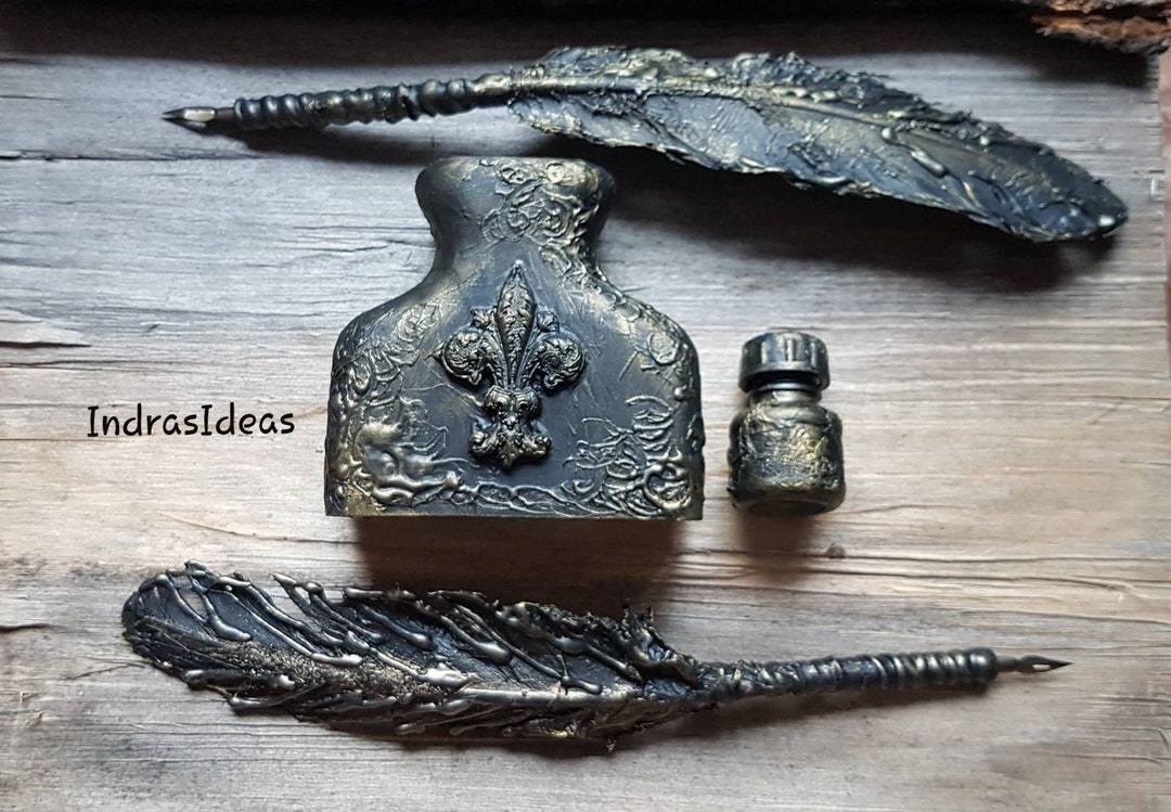 Calligraphy Dip Pen, Feather Pen, Black Feather Quill Dip Pen, Feather ...